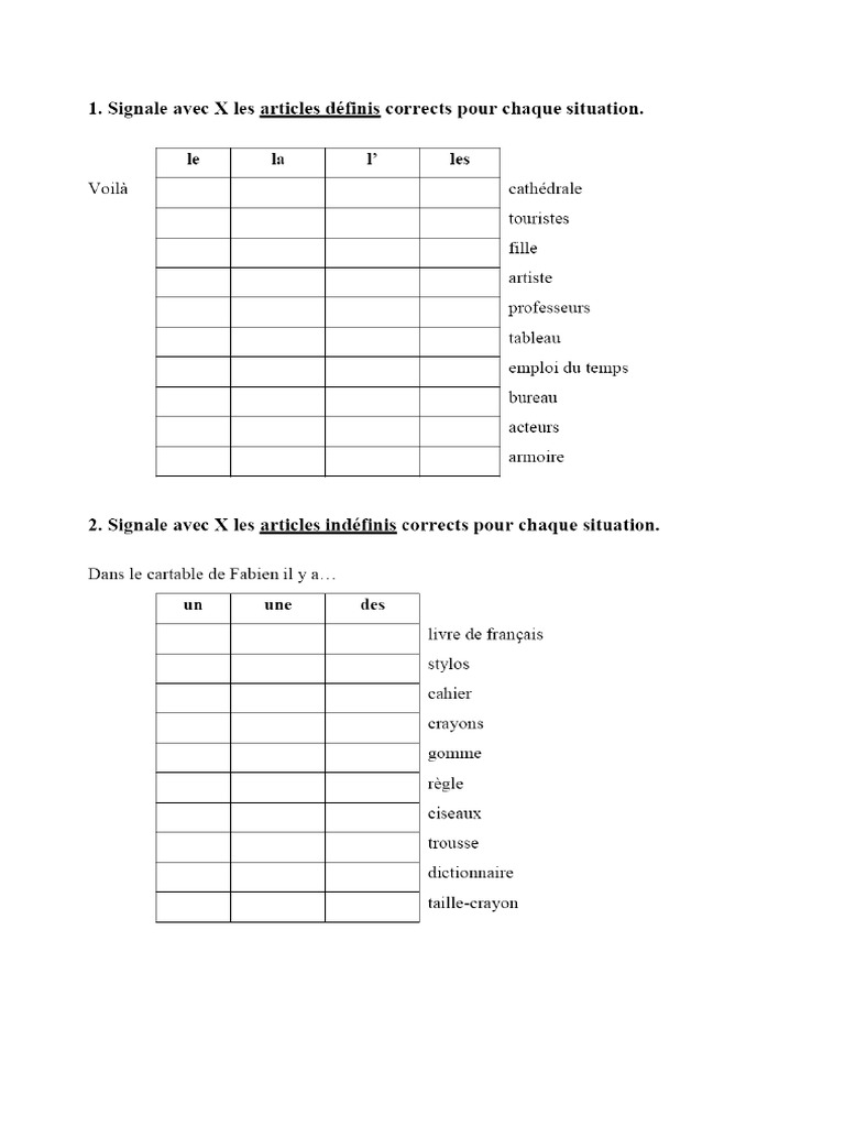 Ficha Formativa - Les Articles Définis Et Indéfinis | PDF