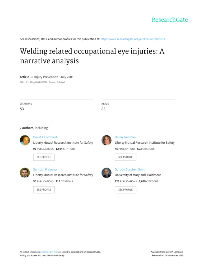 Welding Related Occupational Eye Injuries: A Narrative Analysis | PDF ...