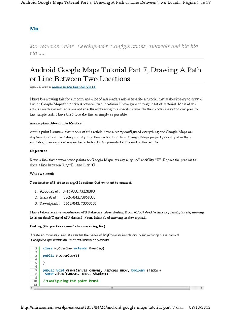 Android Google Maps Tutorial Part 7, Drawing A Path or Line Between Two ...