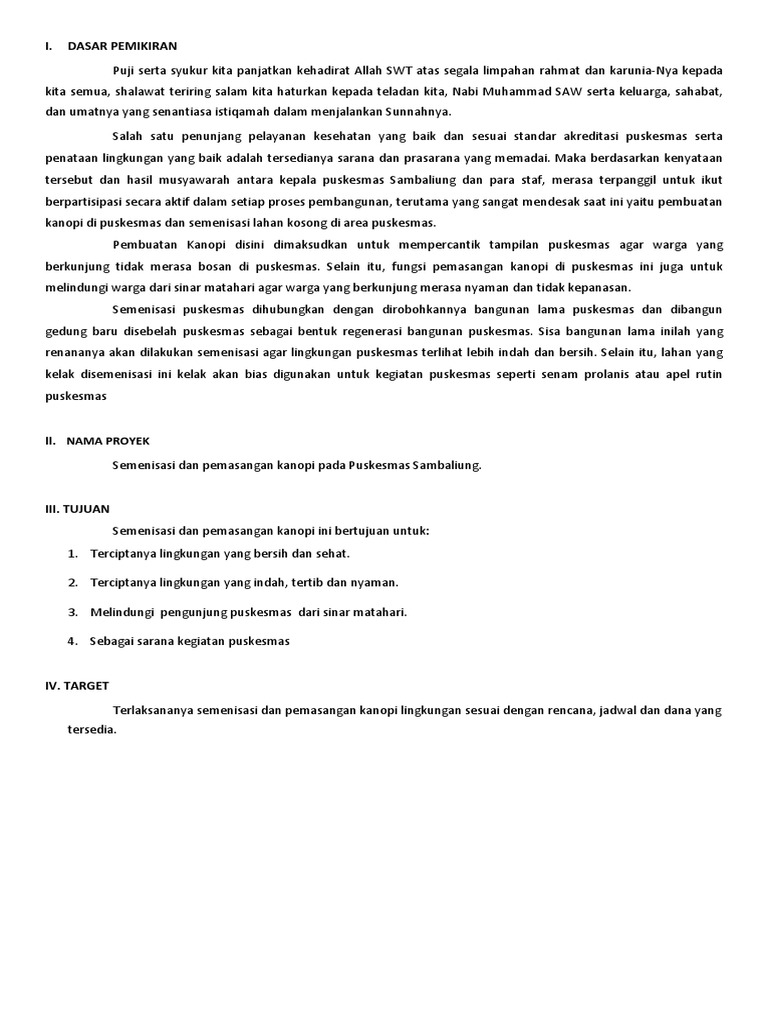 Proposal Kanopi Dan Semenisasi | PDF