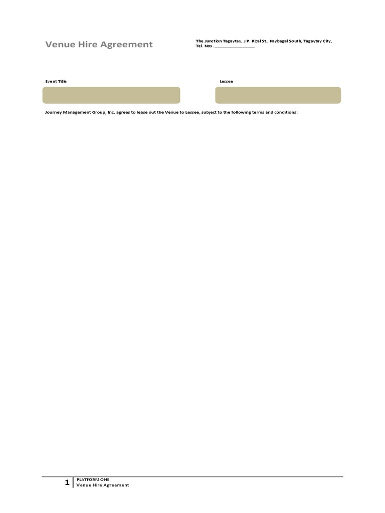 Venue Hire Agreement: The Junction Tagaytay, J.P. Rizal ST., Kaybagal ...