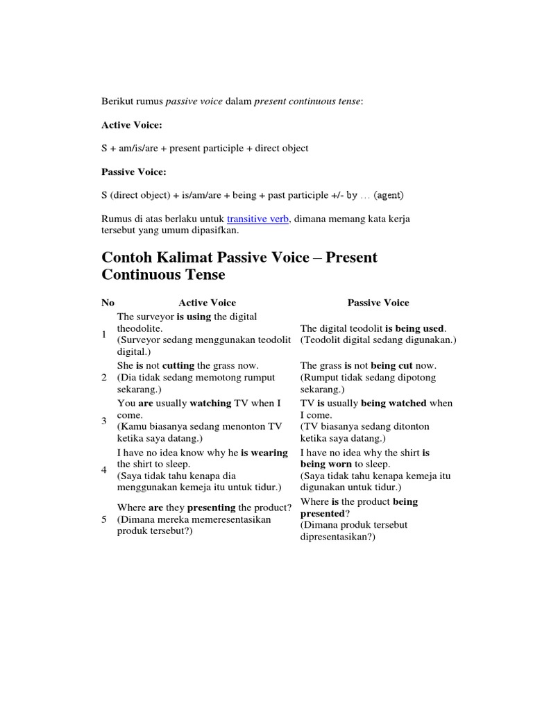Berikut Rumus Passive Voice Dalam | PDF | Verb | Linguistic Typology
