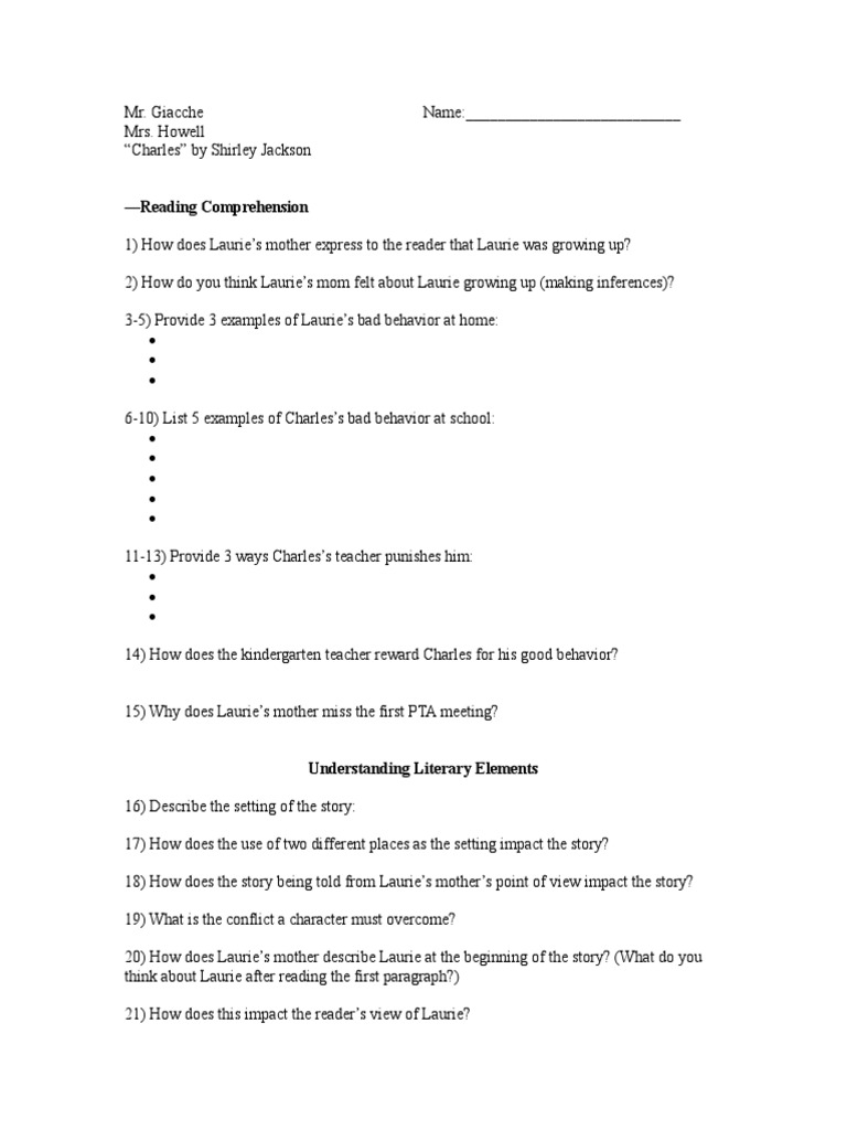 Comprehension Guide for "Charles" | PDF | Social Science