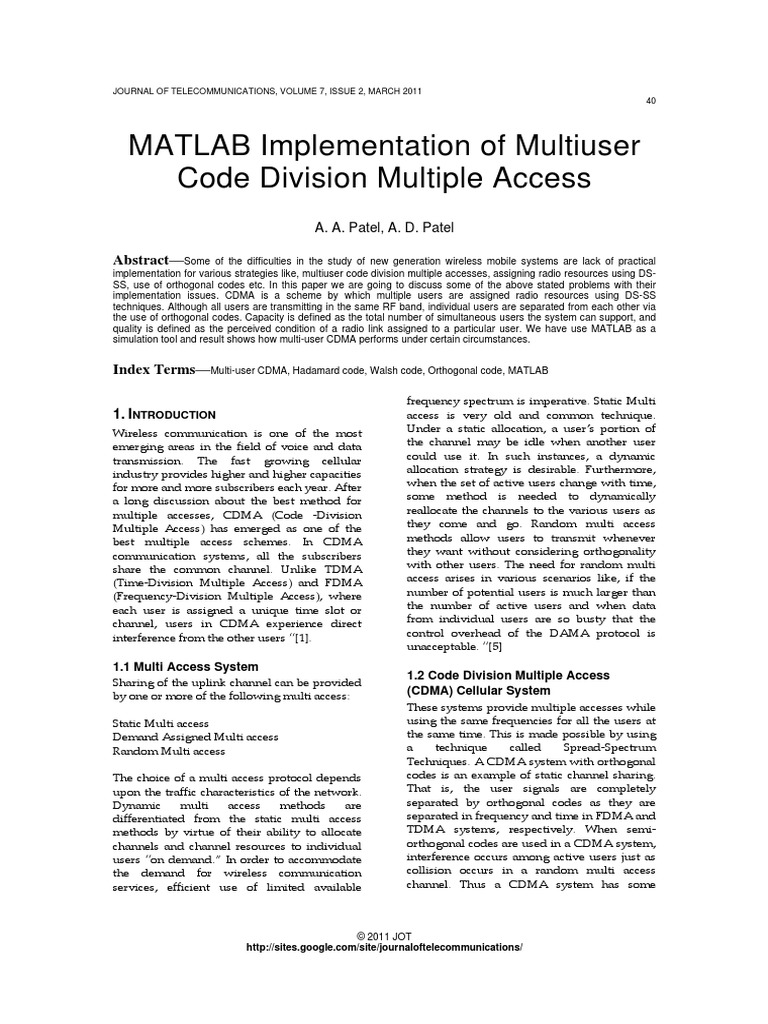 MATLAB Implementation of Multiuser Code Division Multiple Access | PDF | Channel Access Method ...