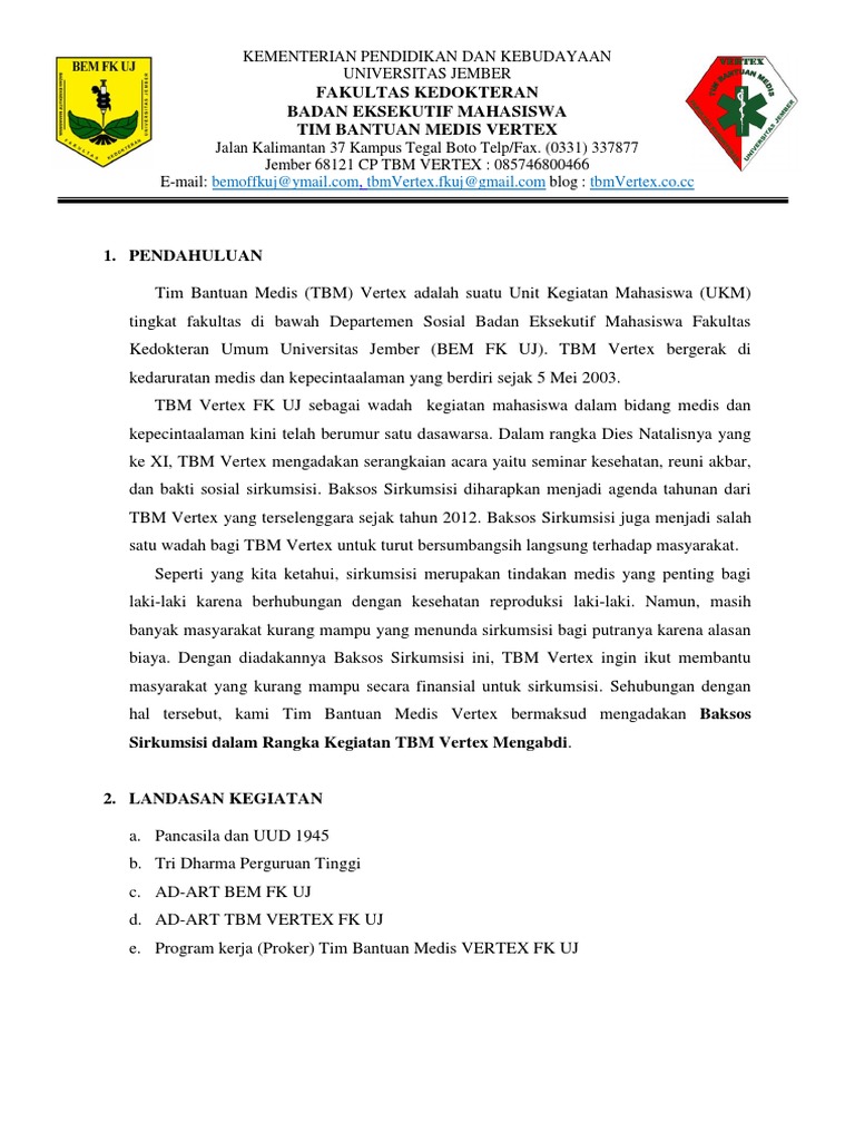 Proposal Baksos Sirkum TBM Vertex 2013 | PDF