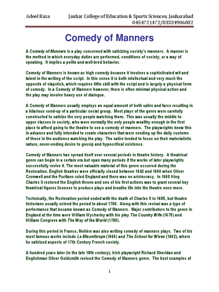Comedy of Manners | PDF | Comedy | Entertainment