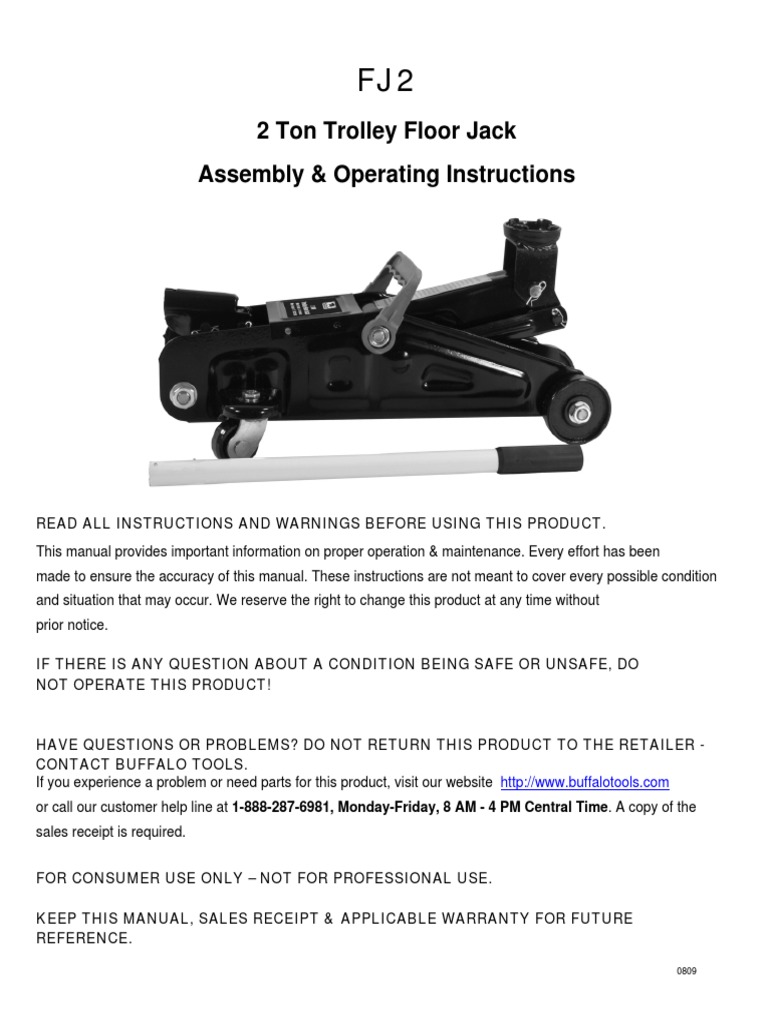 Torin 2-Ton Hydraulic Trolley Jack Manual | PDF | Valve | Elevator