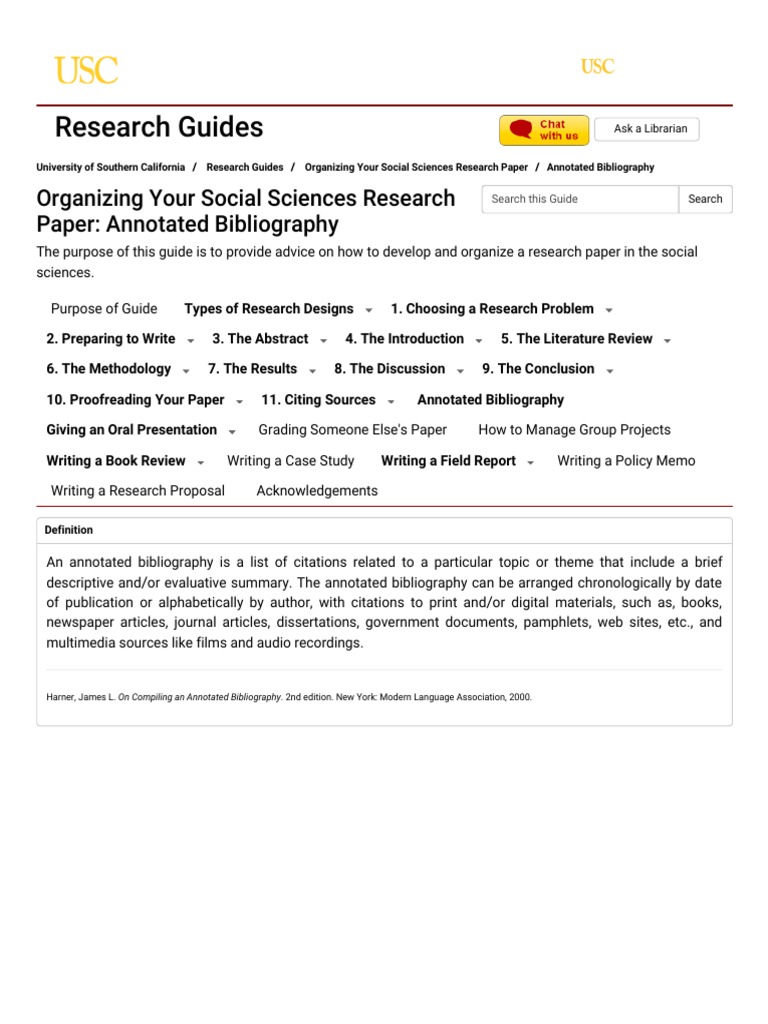 Annotated Bibliography - Organizing Your Social Sciences Research Paper ...