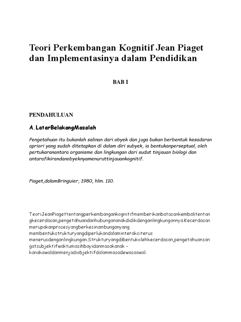 Teori Perkembangan Kognitif Jean Piaget Dan Implementasinya Dalam ...