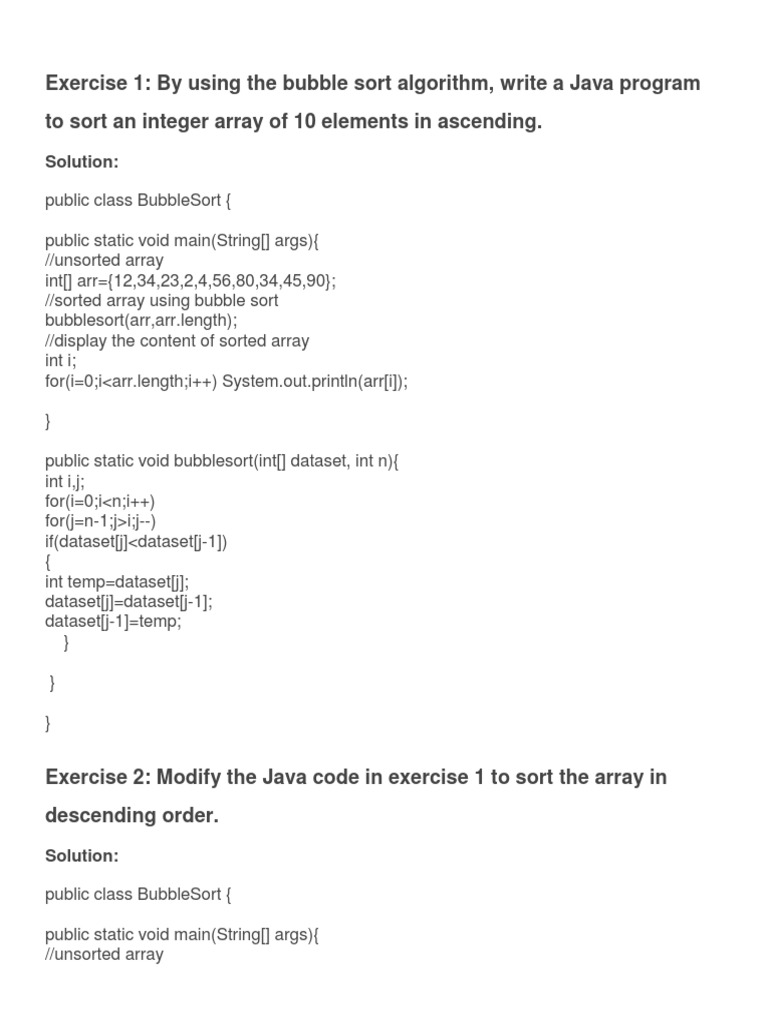 Java Bubble Sort Algorithm To Sort Array In Ascending And Descending