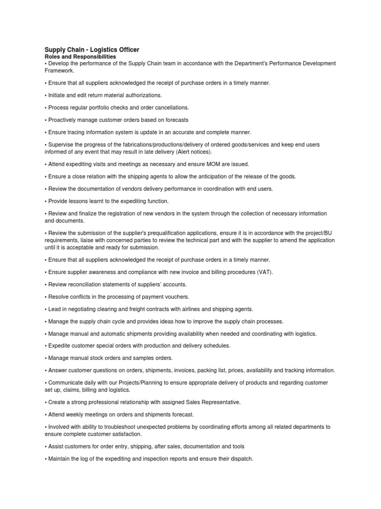 Supply Chain - Logistics Officer: Roles and Responsibilities ...