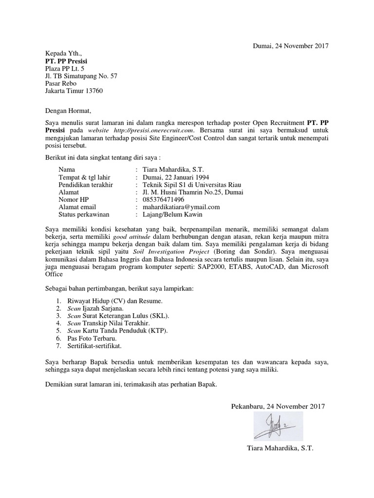 Cover Letter - Indonesia | PDF