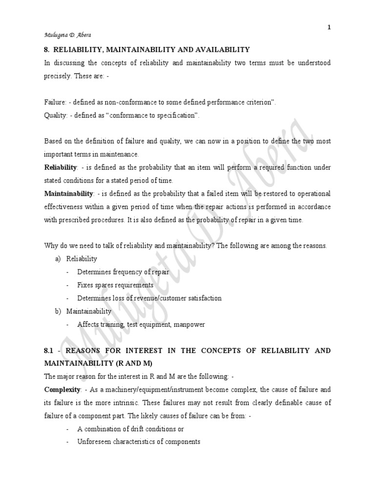 Chapter 8 Reliablity, Maintainability and Availablity | PDF | Reliability Engineering | Systems ...