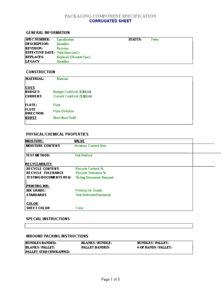 Packaging Component Specification: General Information | PDF