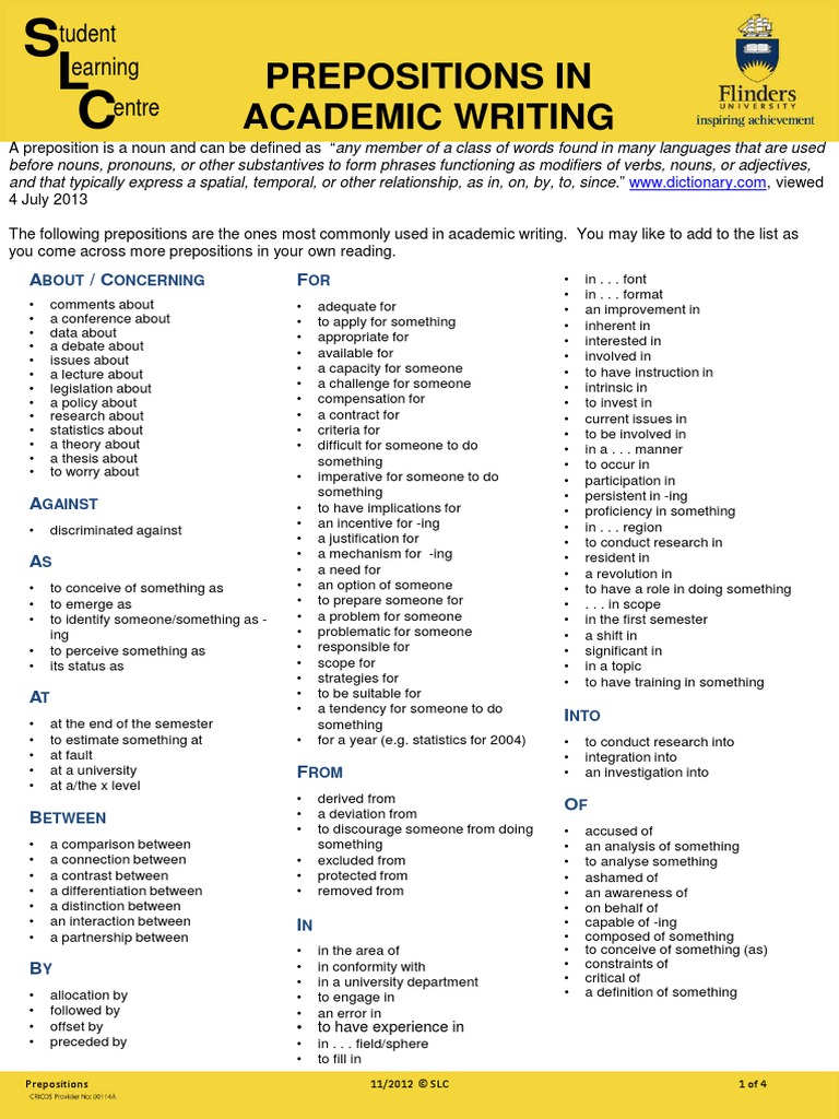 Prepositions in Academic Writing: Bout Oncerning OR | PDF | Noun ...