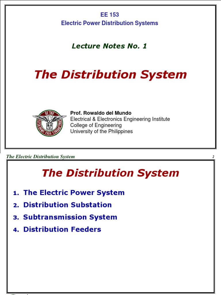 EE153 Notes No. 1 - The Electric Distribution System | PDF | Electrical ...