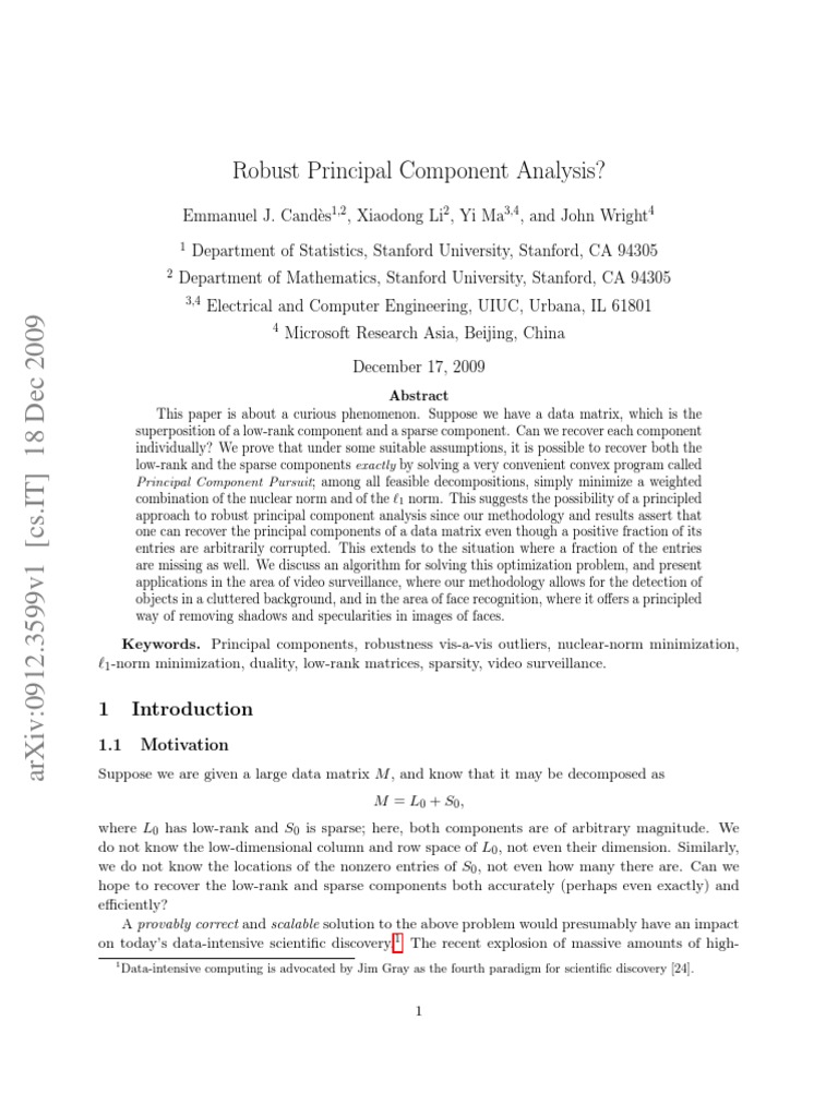 Recovering Low-Rank and Sparse Components from Highly Corrupted Data | PDF | Principal Component ...