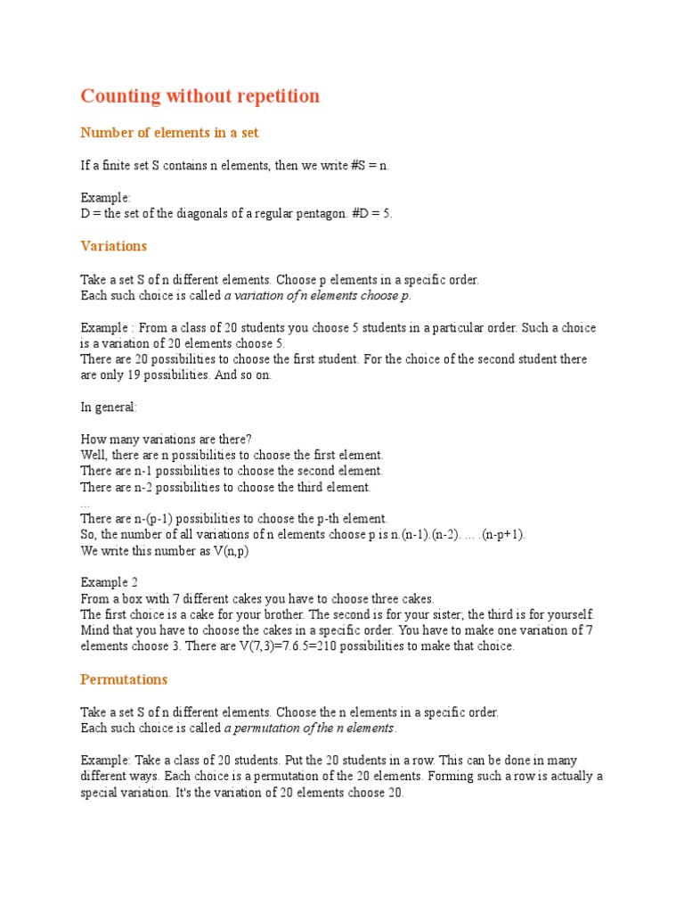 Counting Without Repetition | PDF | Numbers | Discrete Mathematics