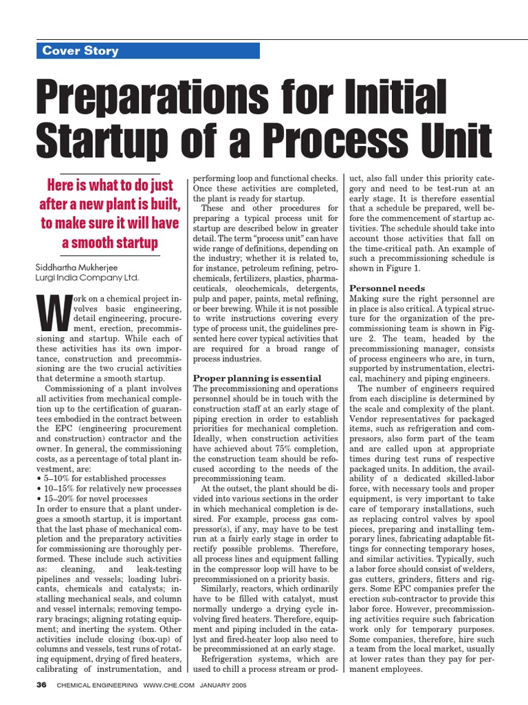 Preparations For Initial Startup of A Process Unit | PDF | Leak | Pump