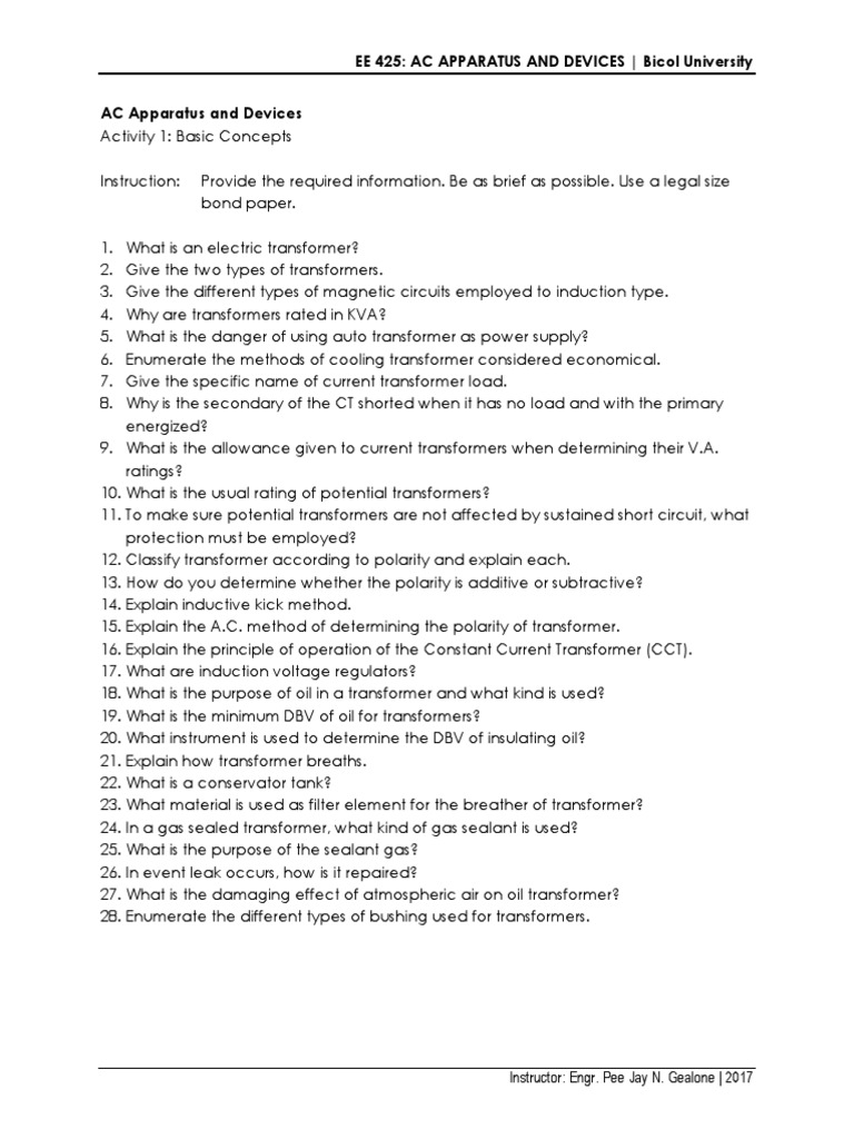 AC Apparatus and Devices Activity 1 1 | PDF | Science & Mathematics ...