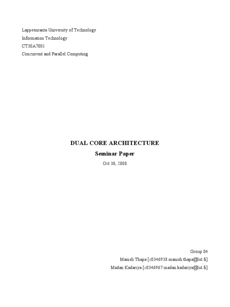 Dual Core Architecture Seminar Paper | PDF | Multi Core Processor ...