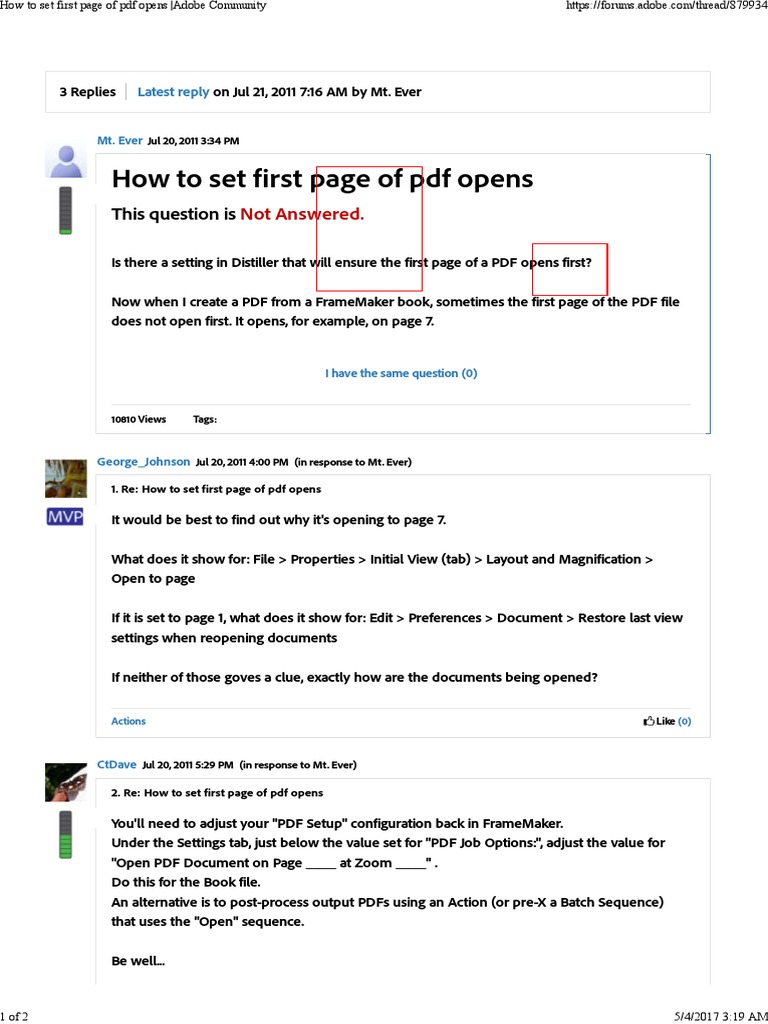 00 Info - How To Set First Page of PDF Opens (Adobe Community) | PDF ...