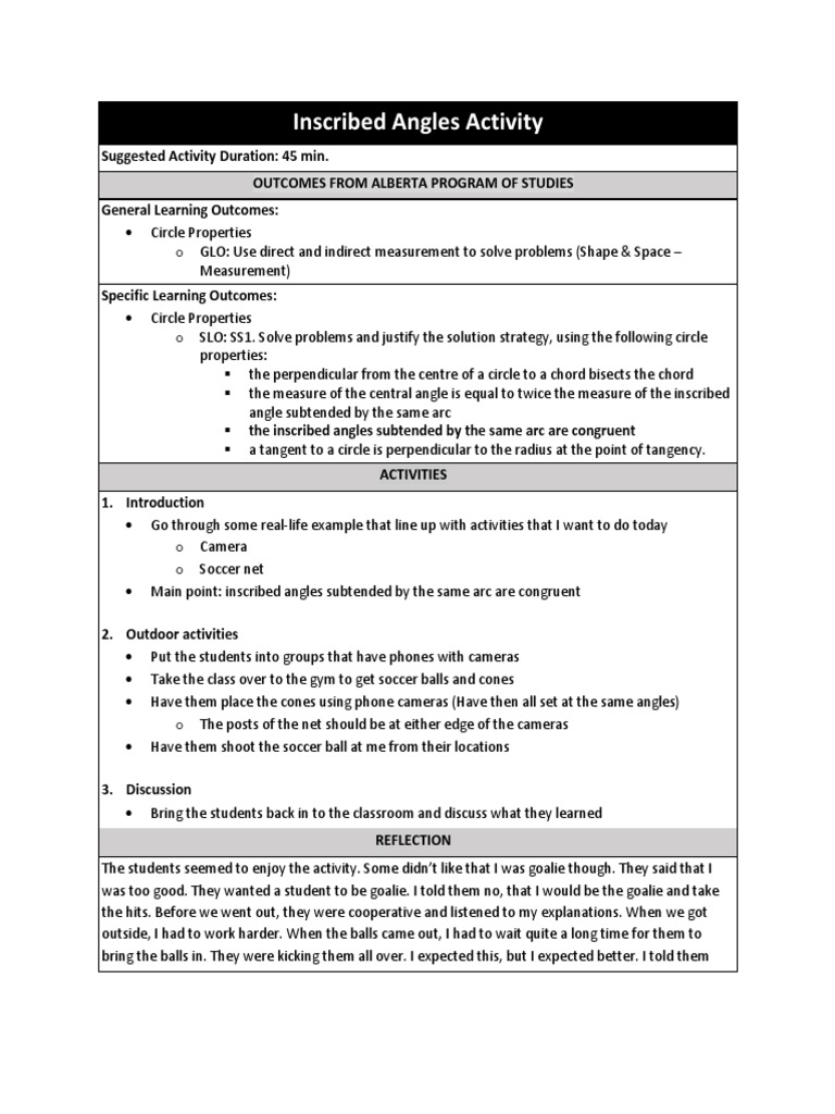 Inscribed Angles Activity | PDF | Circle | Angle