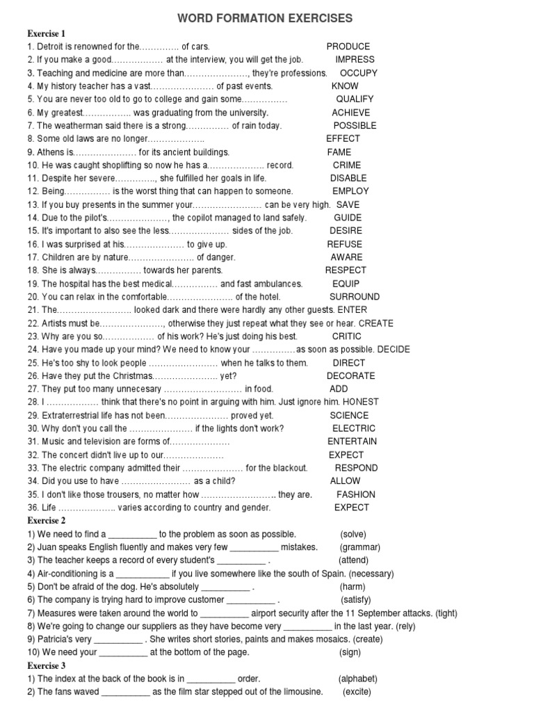 Word Formation Exercises