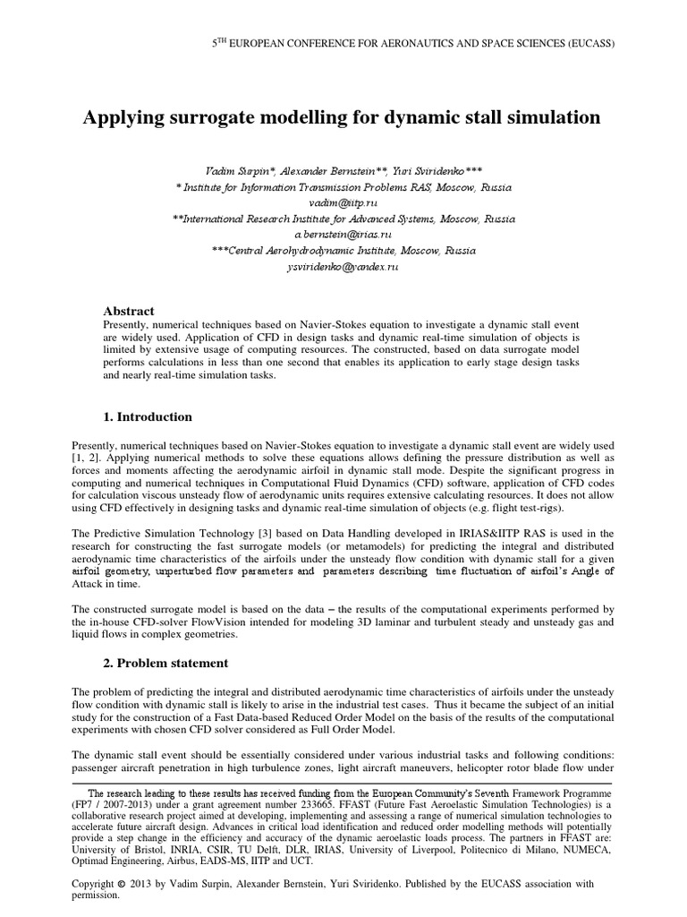 Applying Surrogate Modelling For Dynamic Stall Simulation Pdf Computational Fluid Dynamics 
