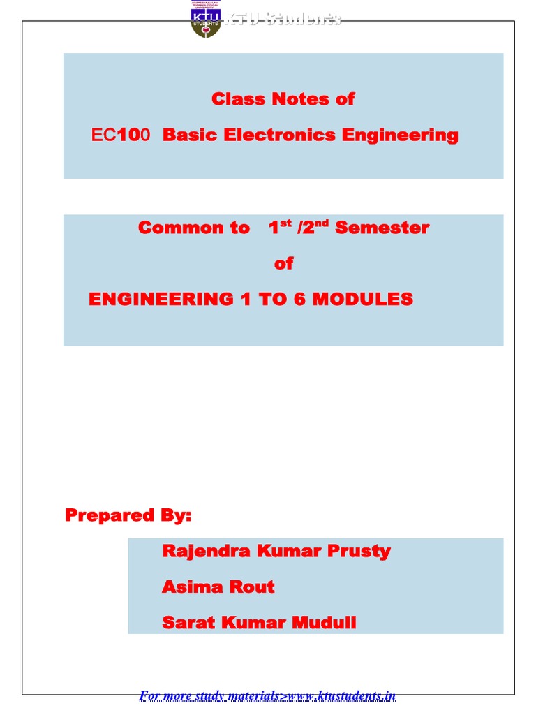 Full Modules Note-Ec100 Basics of Electronics | PDF | P–N Junction | Diode