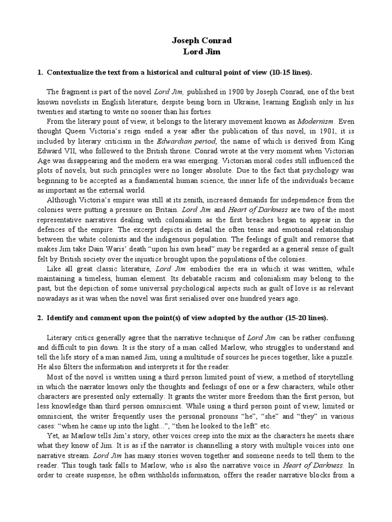 Essays Conrad Lord Jim | PDF | Lord Jim | Narration