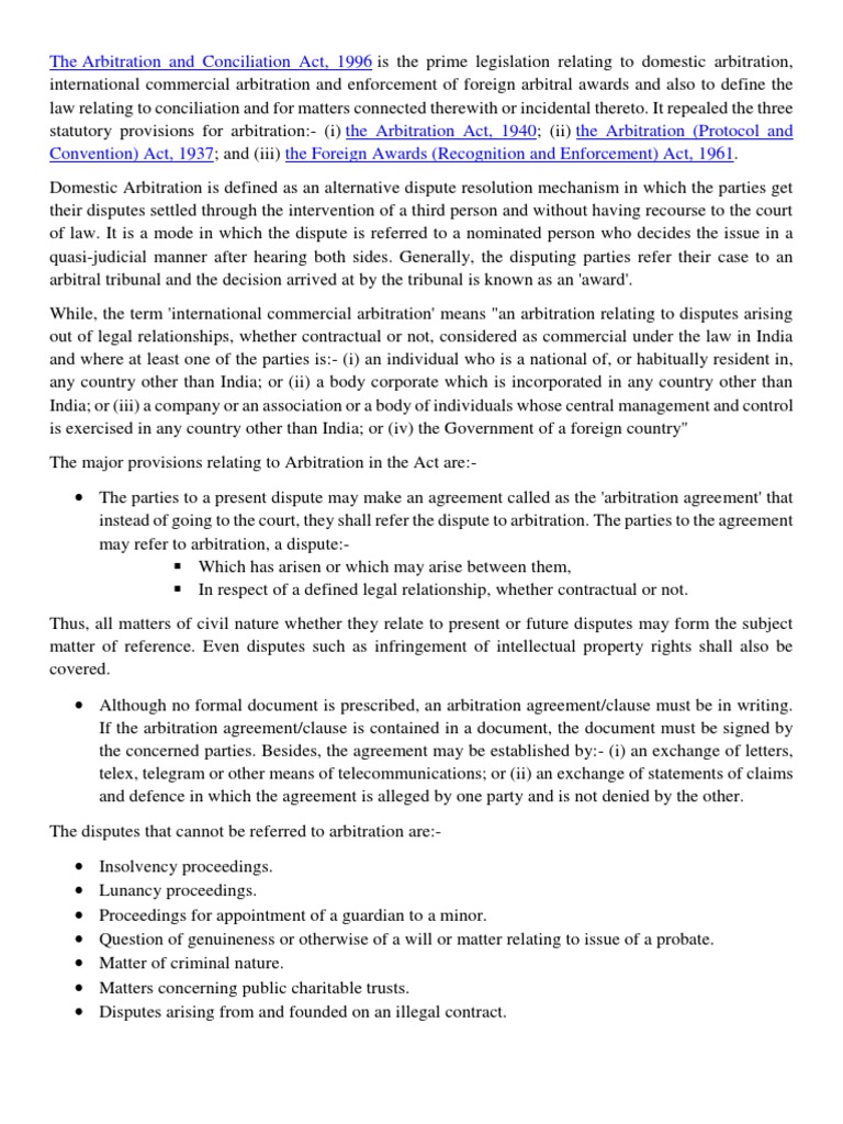 Arbitration & Conciliation Act 1996 Overview | PDF | Arbitral Tribunal ...