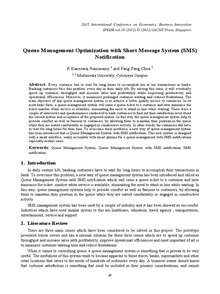 Queue Management Optimization With Short Message System (SMS ...