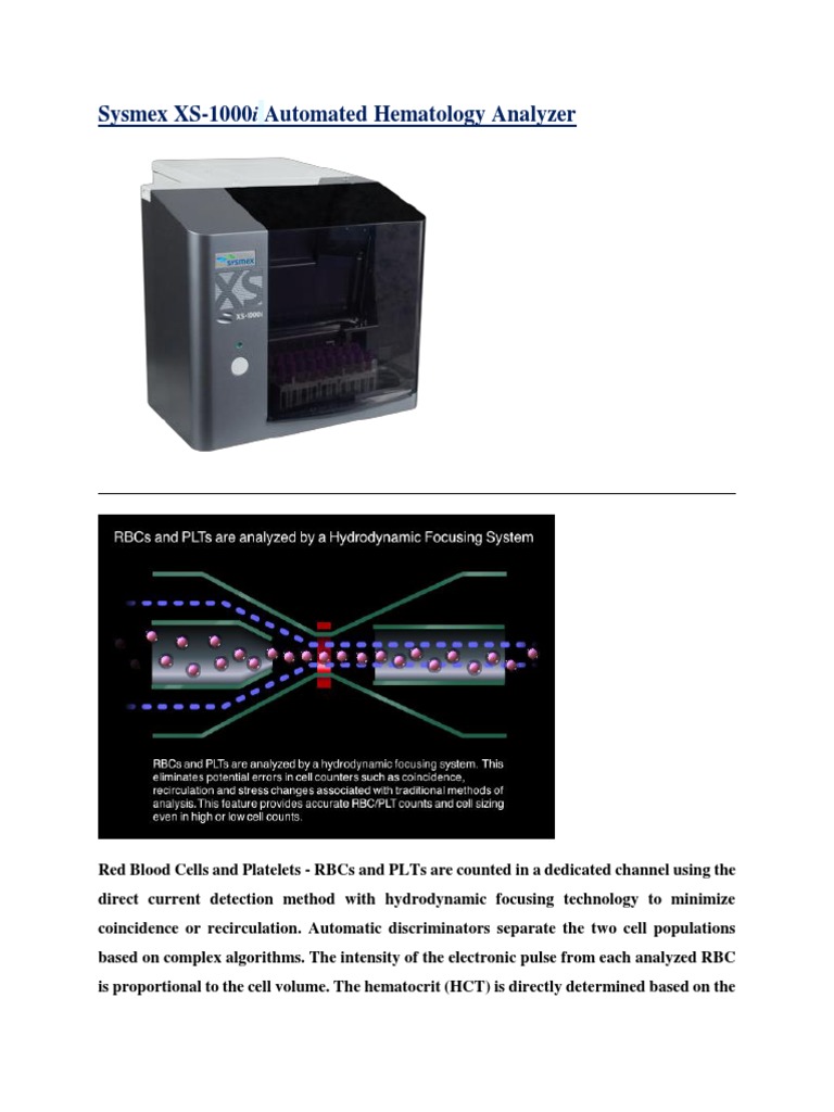 Sysmex XS-1000i Automated Hematology Analyzer | PDF | Flow Cytometry ...