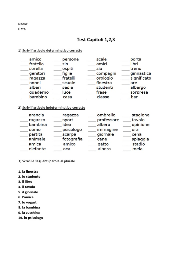 Test Italiano A1 | PDF