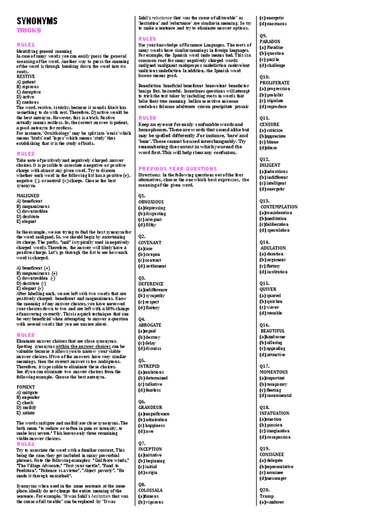 Synonyms and antonyms for standardized tests | PDF