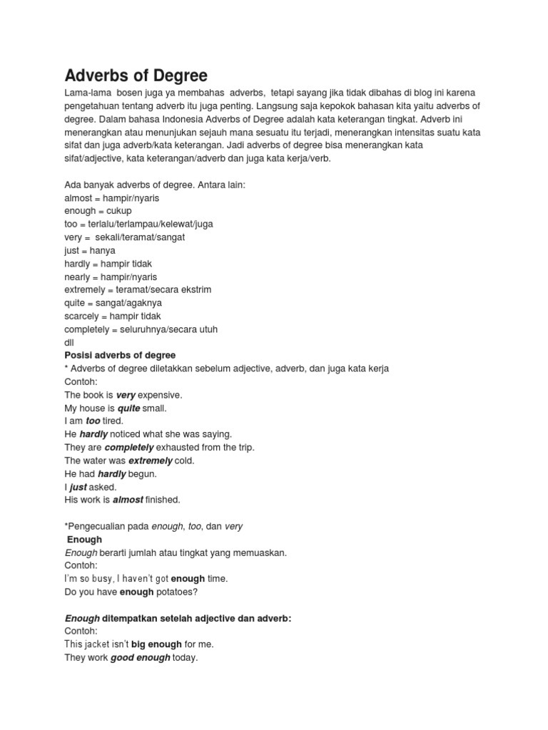 Adverbs of Degree | PDF | Language Arts & Discipline