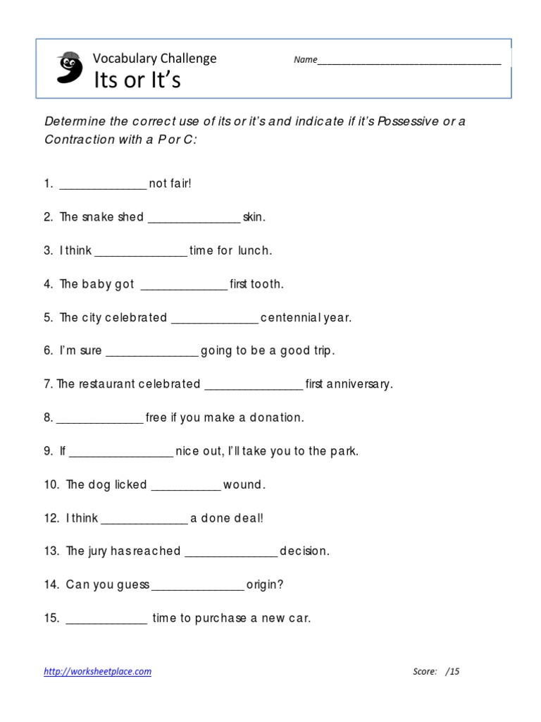 Its or It's: Vocabulary Challenge | PDF | Language Arts & Discipline ...