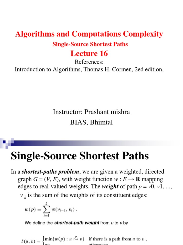 Algorithms and Computations Complexity: Single-Source Shortest Paths ...