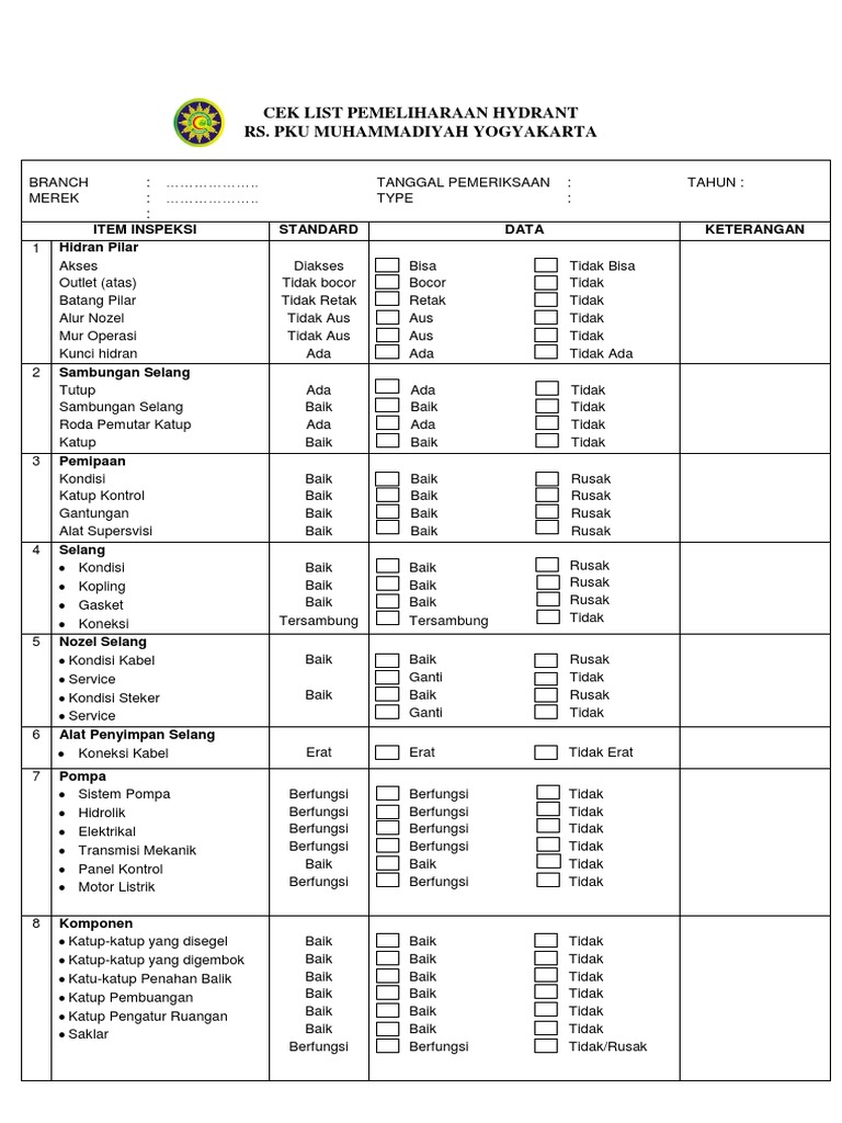 Cek List Pemeliharaan Hydrant | PDF