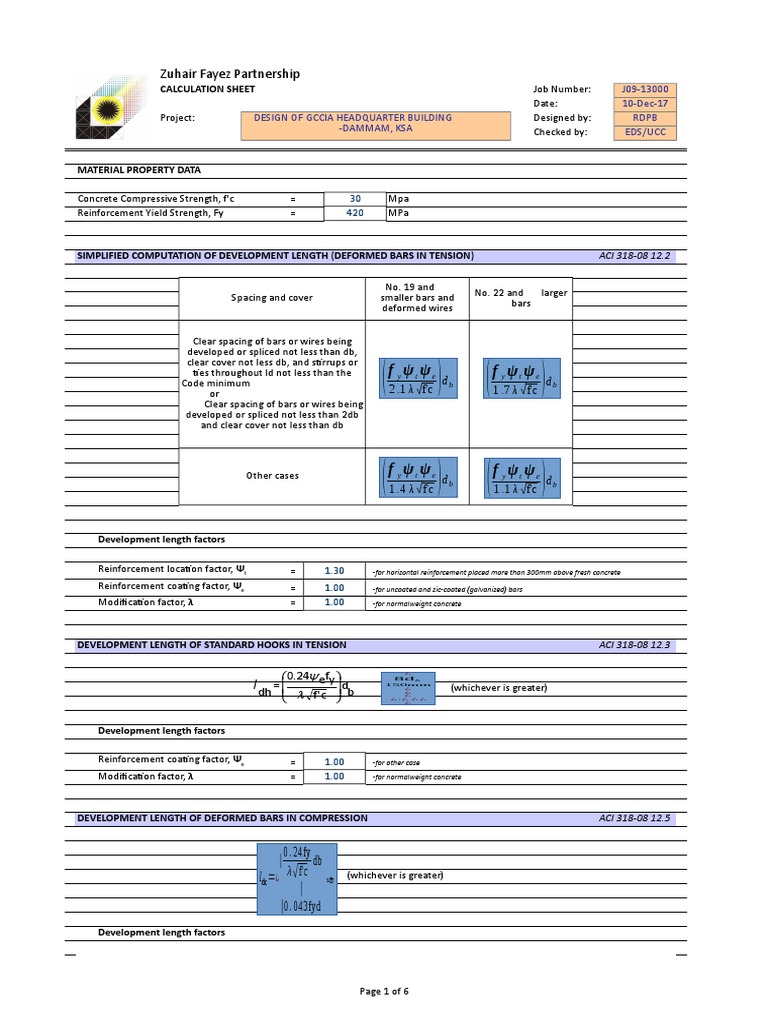 Development Length Calculation ACI 318-08 | PDF | Concrete | Building ...
