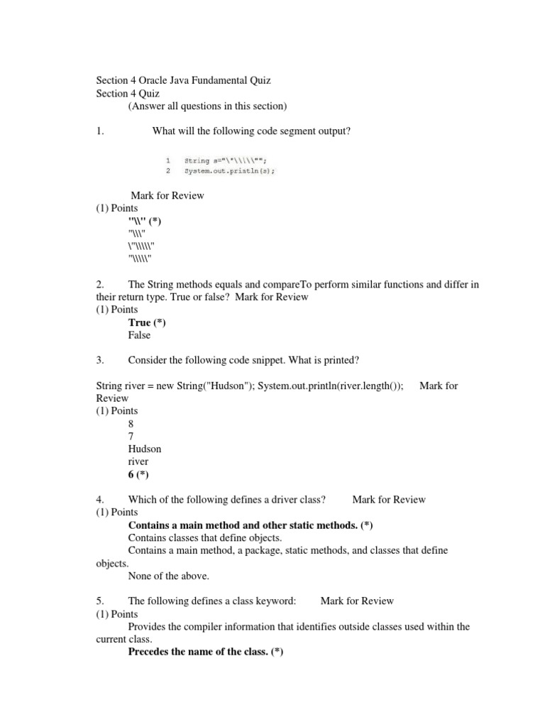 Oracle Java Fundamentals Quiz | PDF | Class (Computer Programming) | Integer (Computer Science)