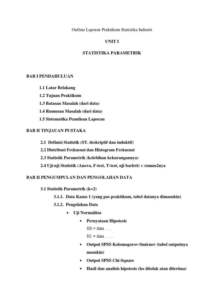 Outline Laporan Praktikum Statistika Industri-PARAMETRIK | PDF