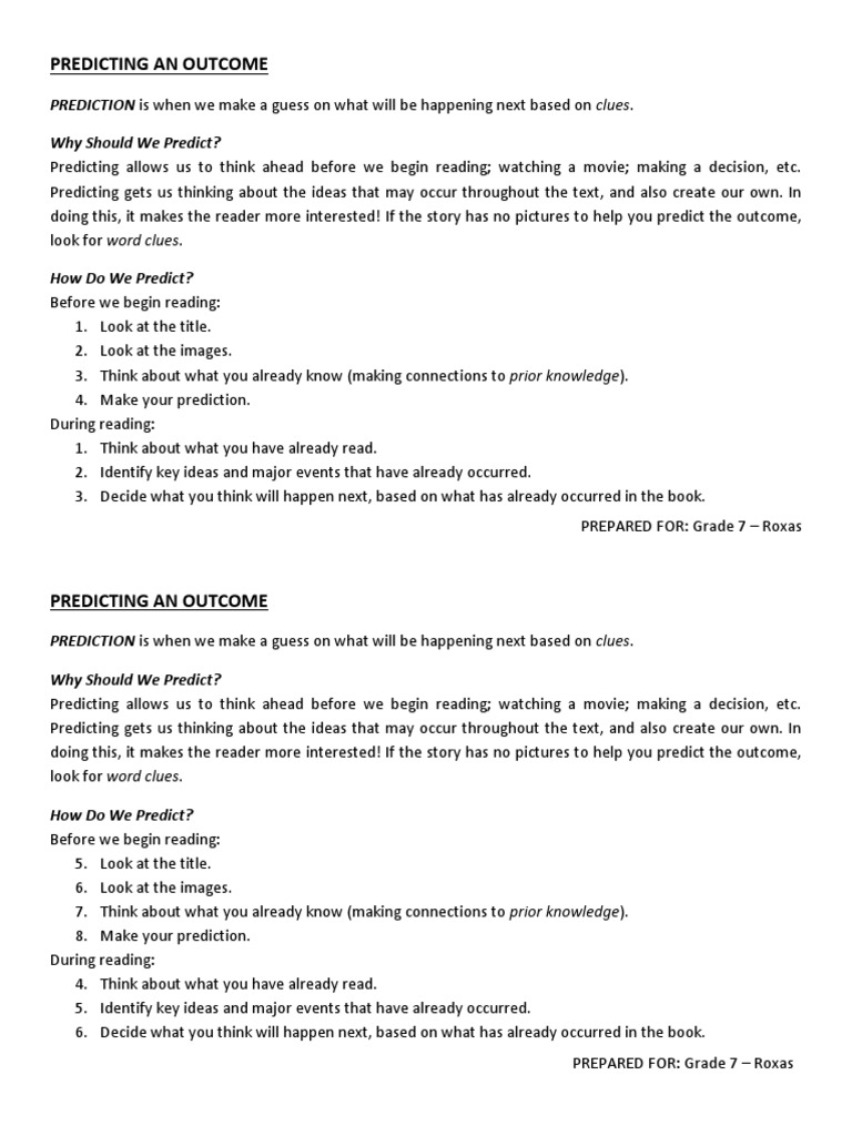Print - Predicting An Outcome - Student's | PDF