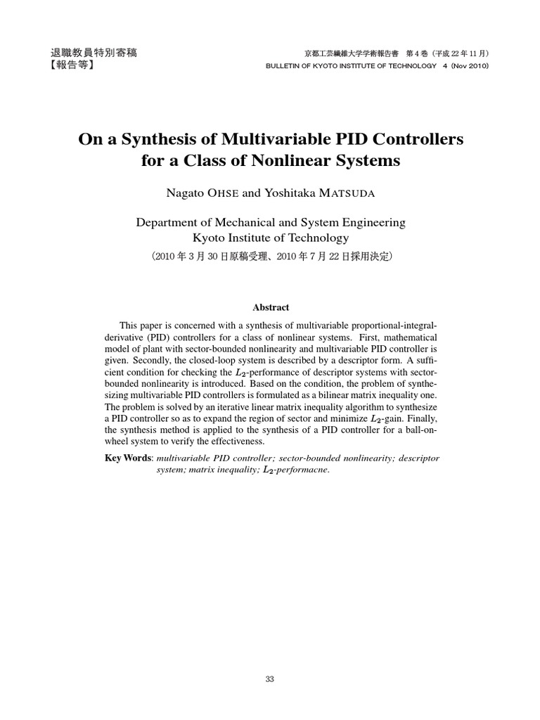 On A Synthesis of Multivariable PID Controllers | PDF | Control Theory | Matrix (Mathematics)