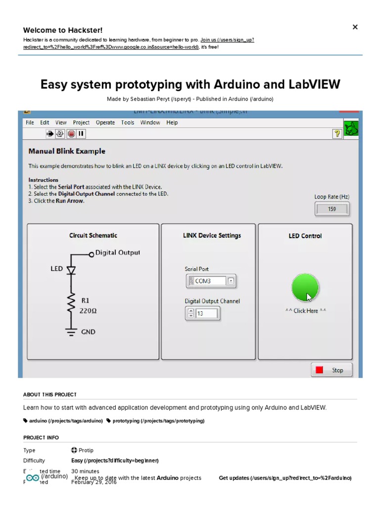 Easy System Prototyping With Arduino And Labview Hackster Download Free Pdf Arduino
