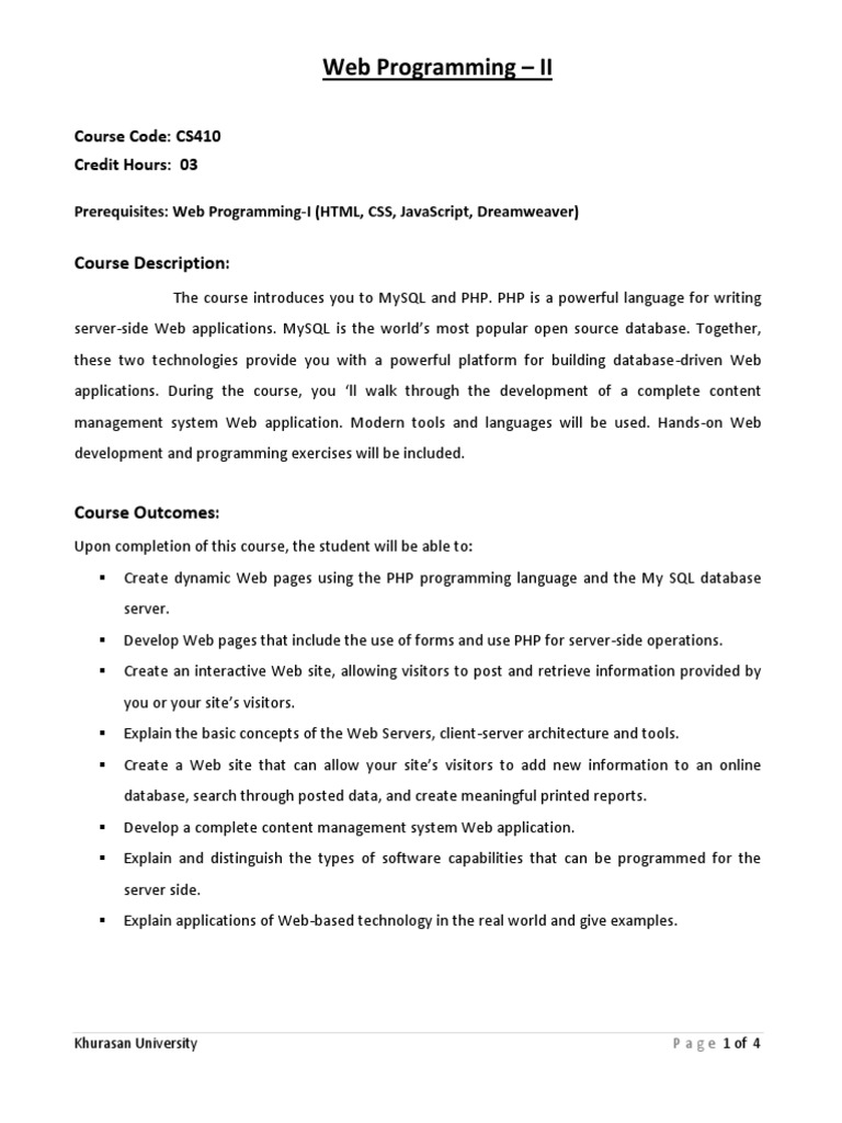 Web Programming-II Course Outline | PDF | Websites | Web Application