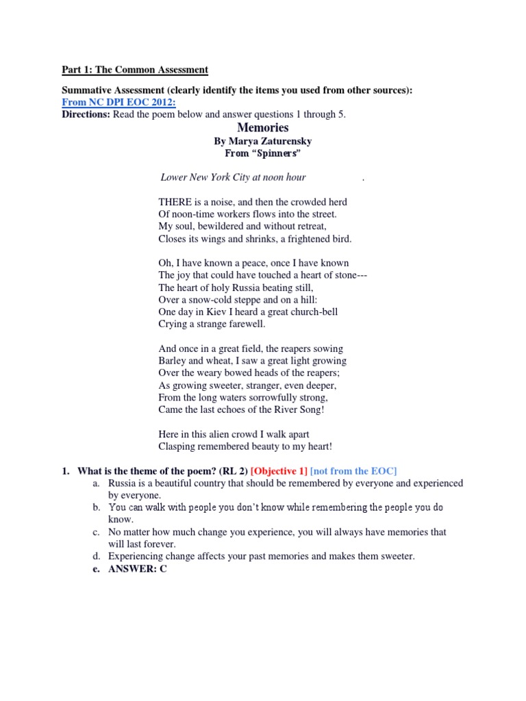 Common Assessment: Poetry and Prose Analysis | PDF | Test (Assessment ...