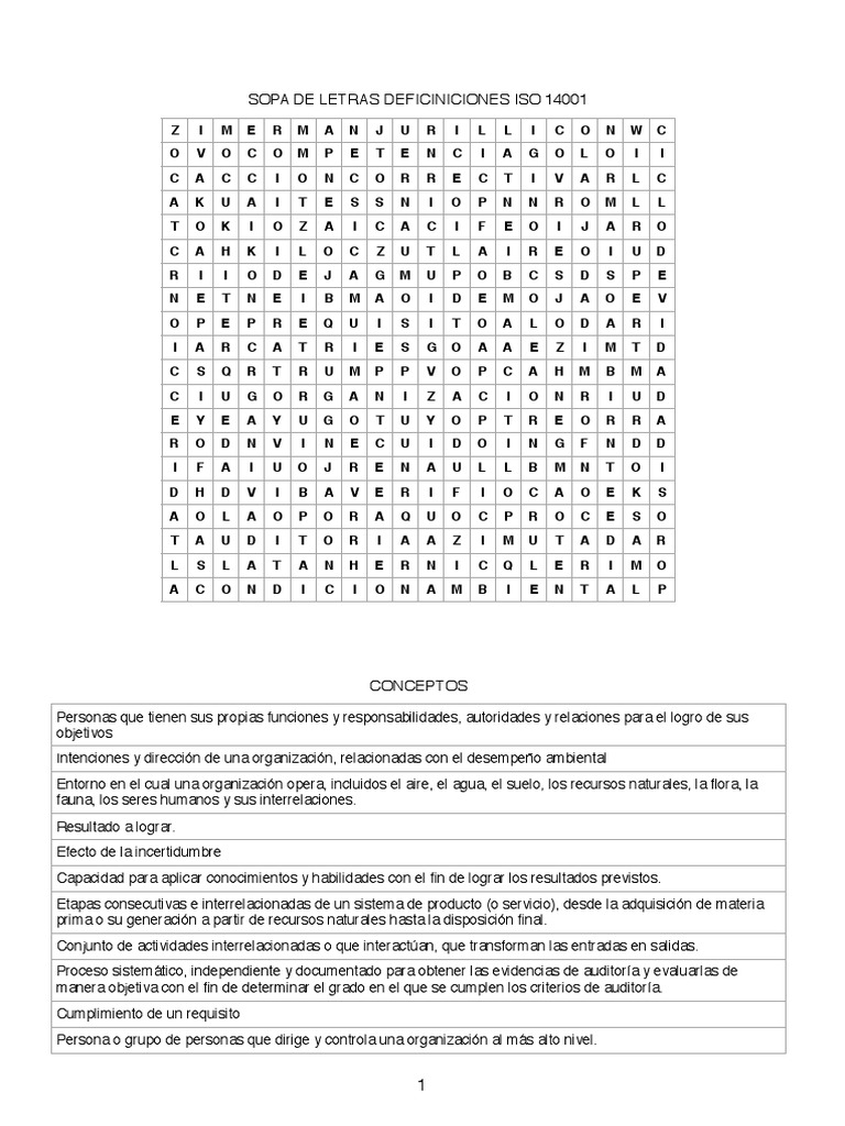 Sopa de Letras Conceptos Iso 14001 | PDF | Entorno natural | Business