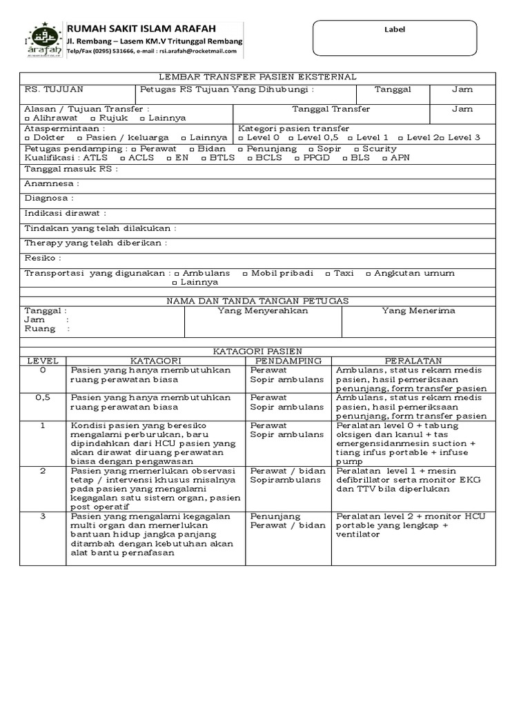 Lembar Transfer Pasien Eksternal | PDF
